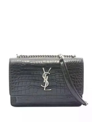 Saint Laurent 2010s Sunset Croc-embossed Shoulder Bag - Black