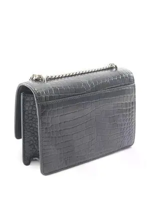 Saint Laurent Croc-embossed Leather Shoulder Bag - Black
