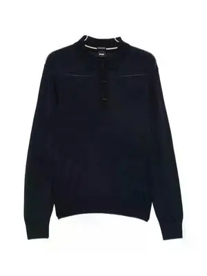 BOSS Polo-collar Long-sleeve Sweater - Blue