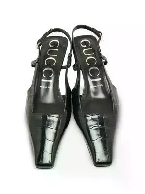 Gucci Croc-embossed Leather Slingback Pumps - Black