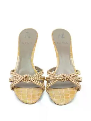 GINA Croc-embossed Crystal-embellished Sandals