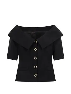 Alessandra Rich Off-shoulder Button-up Jacket - Black