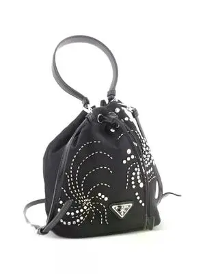 Prada Re-edition 1978 Crystal Embellished Tessuto Mini Bucket Bag - Black