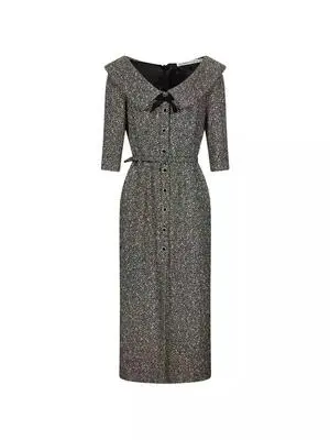 Alessandra Rich Bow-detail Belted Midi Dress - Grey