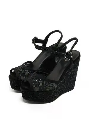 LE SILLA Crystal-embellished Lace Sandals - Black
