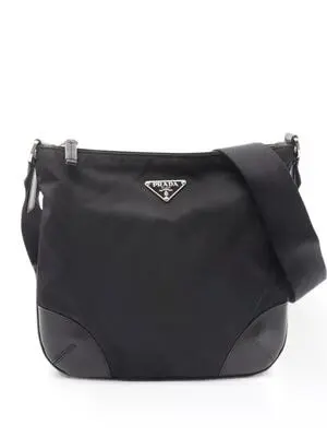 Prada 2010s Triangle Logo Shoulder Bag - Black