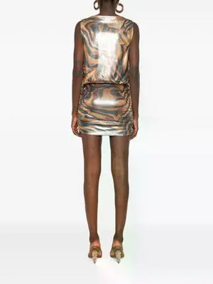 Alberta Ferretti Tiger-print Metallic Draped Mini Dress - Orange