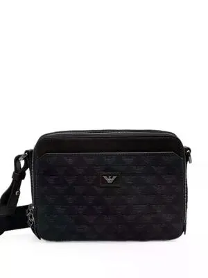 Emporio Armani Cross Body Camera Bag In Textured Leather With A Zip Closure - Blue