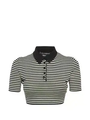 Dolce & Gabbana Striped Cropped Polo Top - Black