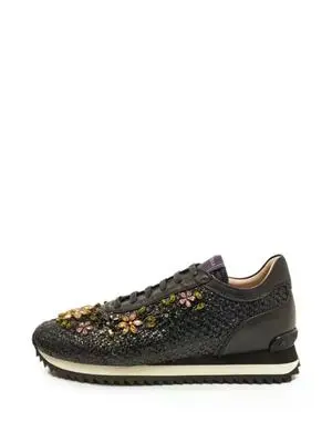 LE SILLA Crystal-embellished Raffia Sneakers - Black