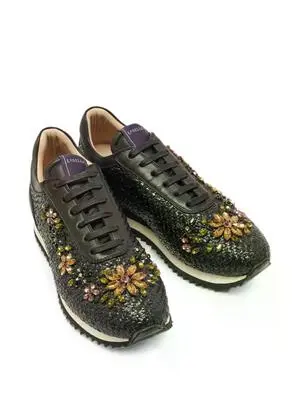 LE SILLA Crystal-embellished Raffia Sneakers