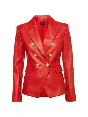 Balmain Double-breasted Leather Blazer - Red