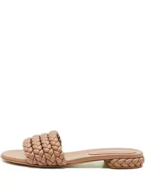 GIANVITO ROSSI Pre-owned Braided-leather Flat Sandals - Neutrals