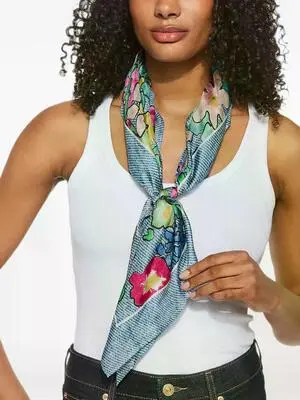 Kurt Geiger Floral-print Denim-effect Scarf - Blue