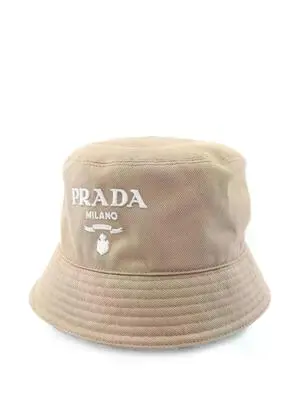 Prada 2010s Logo-embroidered Bucket Hat - Neutrals