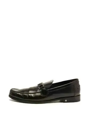 LOUIS VUITTON Leather Initials Plaque Penny Strap Loafers
