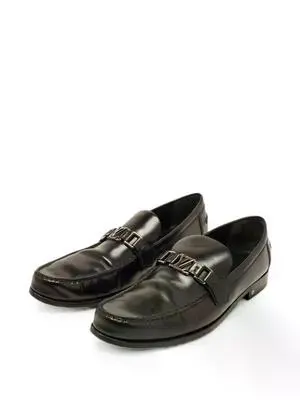 LOUIS VUITTON Leather Initials Plaque Penny Strap Loafers