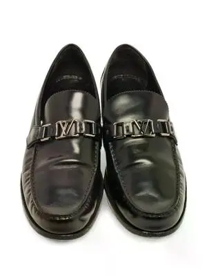 LOUIS VUITTON Leather Initials Plaque Penny Strap Loafers