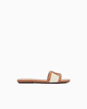 Armani Exchange Flat Sandals In Canvas And With Logo - Beige