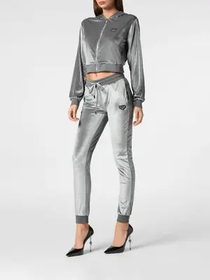 Philipp Plein Slim Fit Chenille Velvet Jogging Pants With Drawstring Waist - Grey