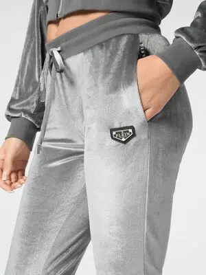 Philipp Plein Slim Fit Chenille Velvet Jogging Pants With Drawstring Waist - Grey