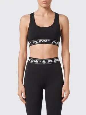 Philipp Plein Cropped Jersey Top With Square Neckline And Jacquard Logo - Black