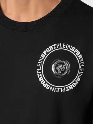 PLEIN SPORT Crewneck Cotton Sweatshirt With Contrast Logo And Back Print - Black