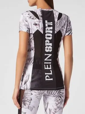 PLEIN SPORT Slim Fit Jersey T-shirt With Floral Print And Back Logo