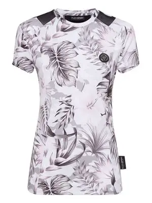 PLEIN SPORT Slim Fit Jersey T-shirt With Floral Print And Back Logo