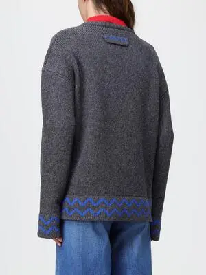 Marni V-neck Jumper With Geometric Detailing - Grey