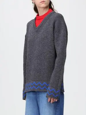 Marni V-neck Jumper With Geometric Detailing - Grey