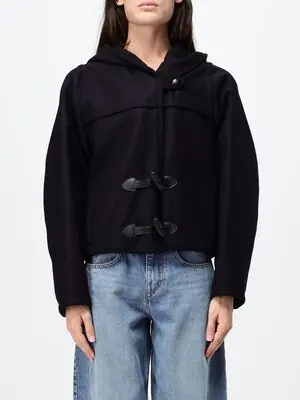 Isabel Marant Étoile Short Cotton Duffle Coat With Hood And Leather Inserts