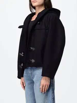 Isabel Marant Étoile Short Cotton Duffle Coat With Hood And Leather Inserts