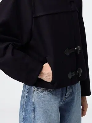 Isabel Marant Étoile Short Cotton Duffle Coat With Hood And Leather Inserts