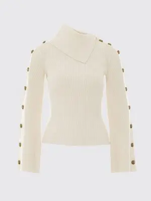 Elisabetta Franchi Slim Fit Ribbed Turtleneck Sweater With Metal Logo Detail - White