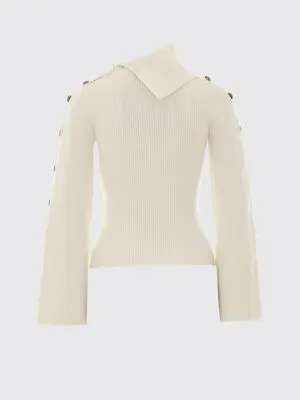 Elisabetta Franchi Slim Fit Ribbed Turtleneck Sweater With Metal Logo Detail - White