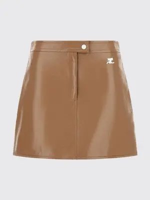 COURREGES Embroidered Logo Coated Cotton Pencil Mini Skirt - Nude