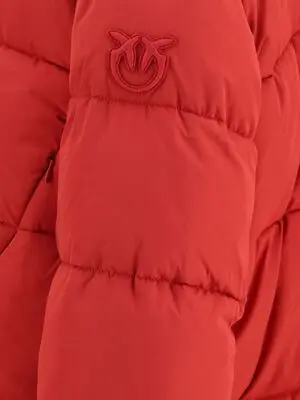Pinko Giza Quilted Nylon Short Puffer Jacket With High Neck And Love Birds Logo - Red
