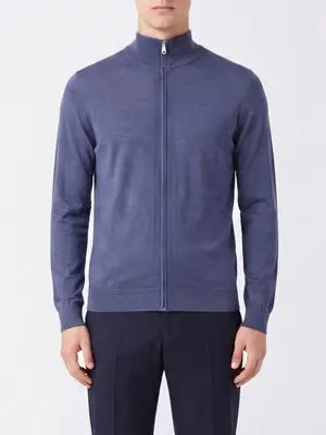 Paul Smith Slim Fit Merino Wool Zip-up Turtleneck Cardigan - Blue