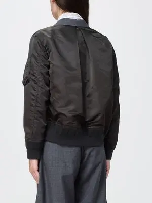 Sacai Slim Fit Double-breasted Short Coat In Wool With Nylon Inserts - Grey