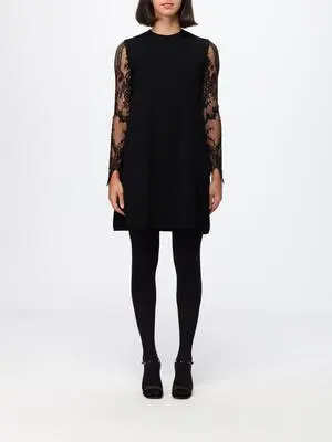 Valentino Garavani Mini Sheath Dress In Viscose Knit With Lace Details - Black