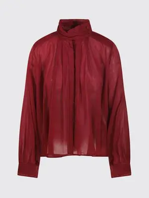 FORTE_FORTE Cotton And Silk Blend High-neck Long-sleeved Shirt - Red