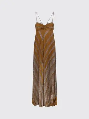 FORTE_FORTE Soleil Long Pleated Lurex Evening Gown With Square Neckline