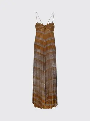 FORTE_FORTE Soleil Long Pleated Lurex Evening Gown With Square Neckline