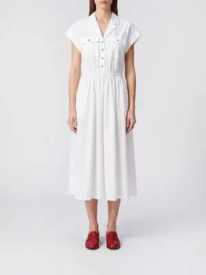 Tory Burch Midi Chemisier Dress In Cotton With Revere Collar And A-line Silhouette