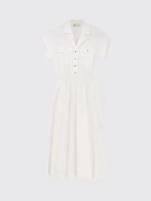 Tory Burch Midi Chemisier Dress In Cotton With Revere Collar And A-line Silhouette