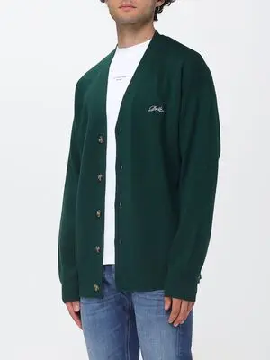 Drole De Monsieur V-neck Wool Cardigan With Embroidered Logo - Forest Green