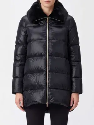 Herno Water-repellent Quilted Nylon Short Down Jacket With Fur Collar - Black