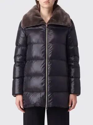Herno Water-repellent Quilted Nylon Short Down Jacket With Fur Collar Grey