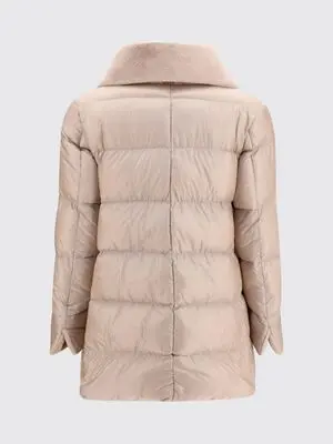 Herno Water-repellent Quilted Nylon Short Down Jacket With Fur Collar - Yellow Cream